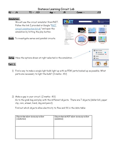 Circuits Phet Lab Activity Pdf Series And Parallel Circuits Voltage