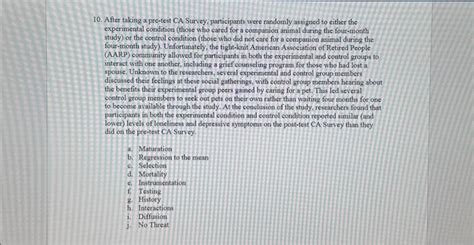 Solved PART TWO Spot The Internal Validity Threat Use The Chegg