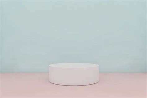免費照片 白色圓形基座textureroom背景與淺藍色的牆壁和粉紅色的地板的空間產品展示材料