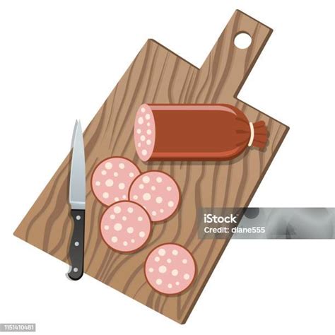 香腸和刀切割板向量圖形及更多一片圖片 一片 俯視 圖畫 藝術品 Istock