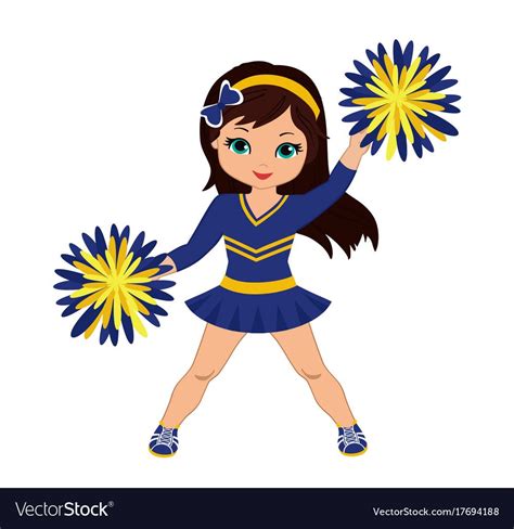 Cheerleader In Blue Yellow Uniform With Pom Pom Vector Image On