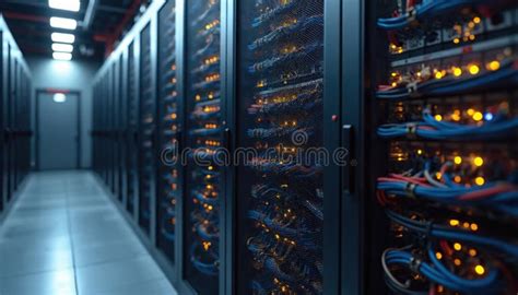 Data Center Server Rack With Extensive Cabling Server Room Infrastructure Stock Image Image