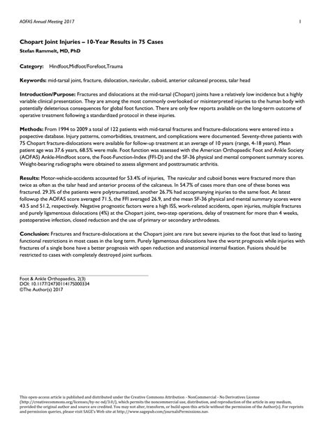 Pdf Chopart Joint Injuries 10 Year Results In 75 Cases