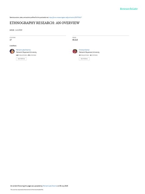 Overview Of Ethnography Research Methods Pdf Ethnography Data