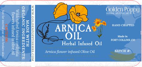 Arnica Flower Infused Olive Oil Wildcrafted 1oz Bottle Golden Poppy