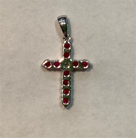 Real 14K White Gold Diamond Ruby Cross Pendant Etsy