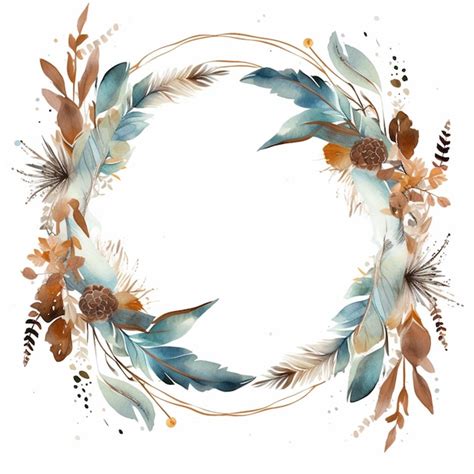 Premium Photo There Is A Wreath Of Feathers And Flowers On A White