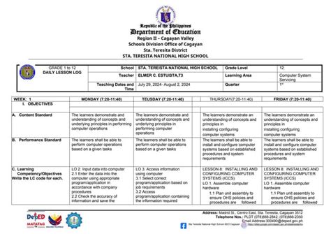 Daily Lesson Log Of Computer System Servicing Docx Computing Technology And Computing
