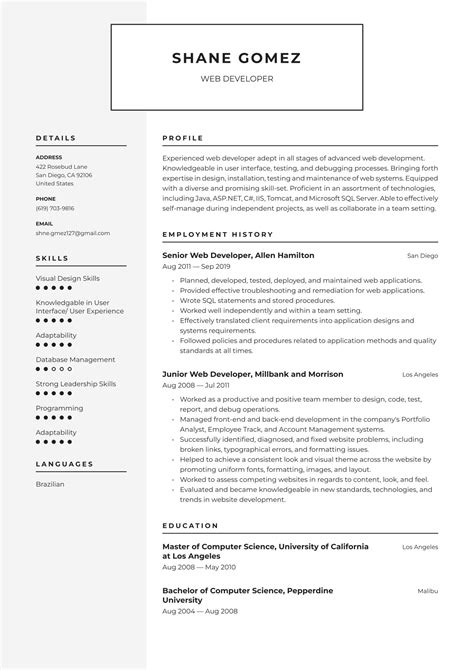 Resume Template For Web Developer
