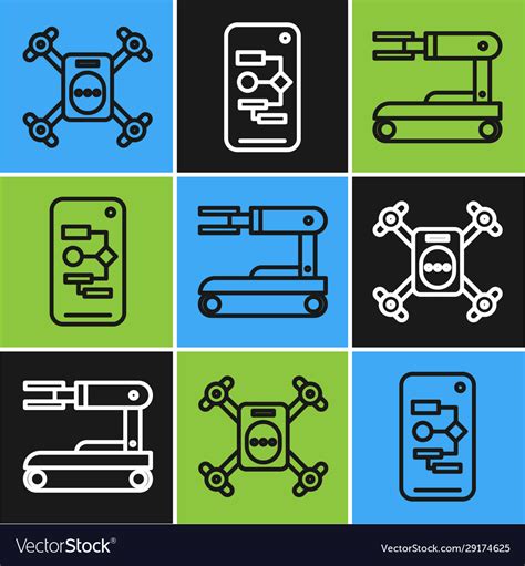 Set Line Drone Flying With Action Camera Robot Vector Image