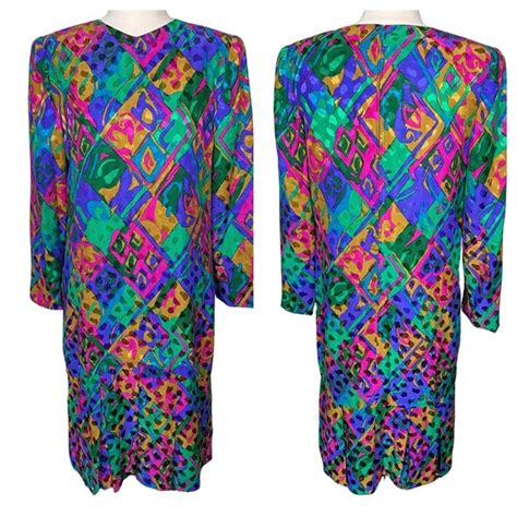 Vintage Dresses Vintage 8s Helga Abstract Colorful Rainbow Drop