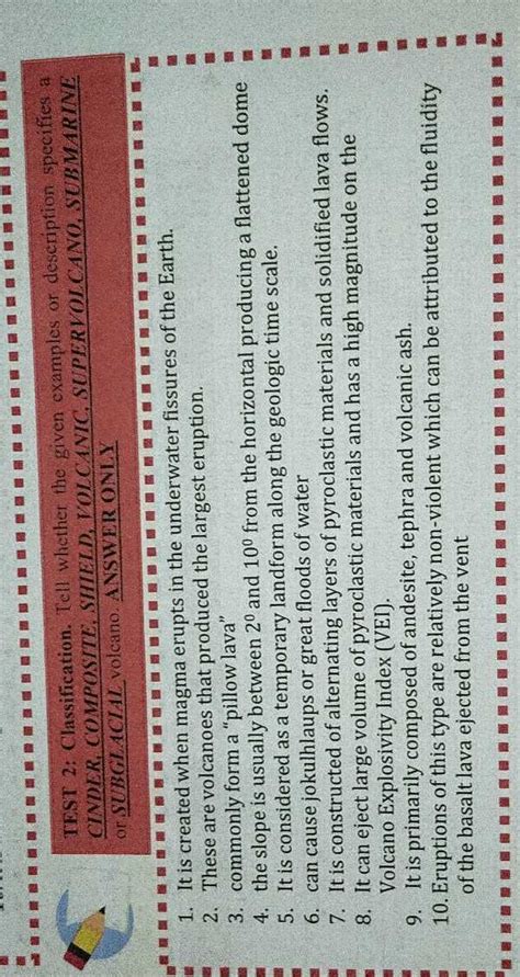 Test 2 Classification Tell Whether The Given Examples Or Description Specifies A Cinder