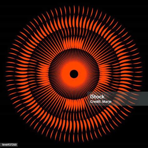 Op Art 방사형 원형 라인 아트 검은색 배경에 생생한 주황색 방사형 선 0명에 대한 스톡 벡터 아트 및 기타 이미지 0명