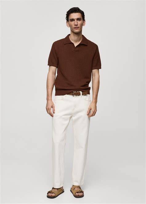 Ribbed Knit Polo Shirt Men Mango Usa