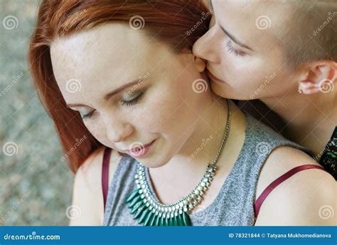 Lgbt Women Young Lesbian Couple Walking In The Park Together Delicate