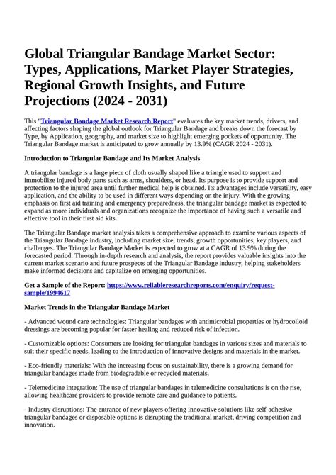 Reportprime Global Triangular Bandage Market Sector Types