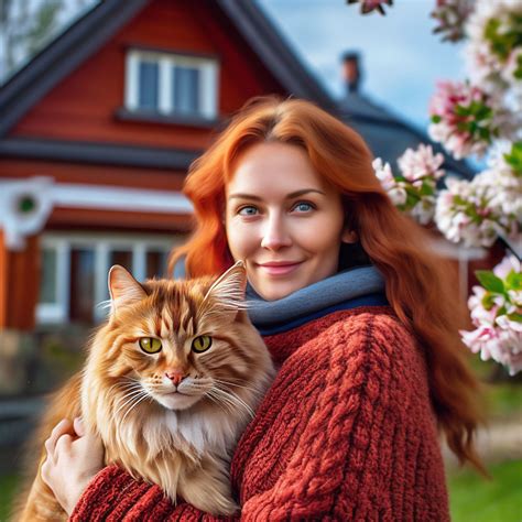«Рыжая сибирская кошка рядом с … — картинка создана в Шедевруме