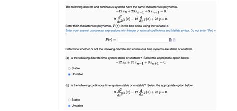 Solved The Following Discrete And Continuous Systems Have Chegg