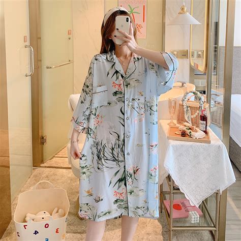 睡裙女夏季薄款棉绸大码孕妇女士睡衣裙子中袖春秋夏款胖mm家居服 虎窝淘