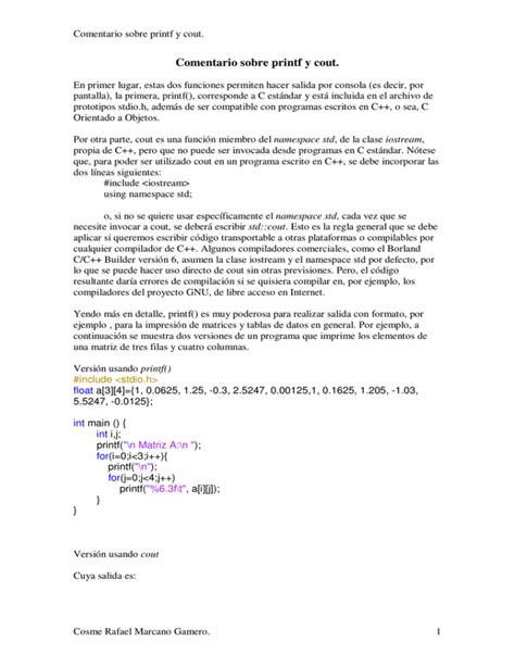 Comentario Sobre Printf Y Cout