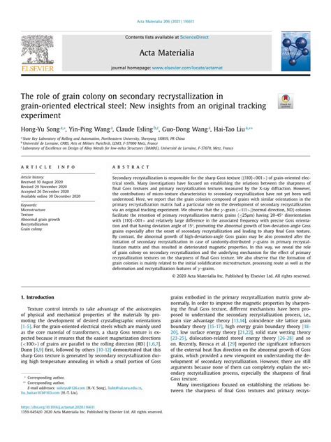 Pdf The Role Of Grain Colony On Secondary Recrystallization In
