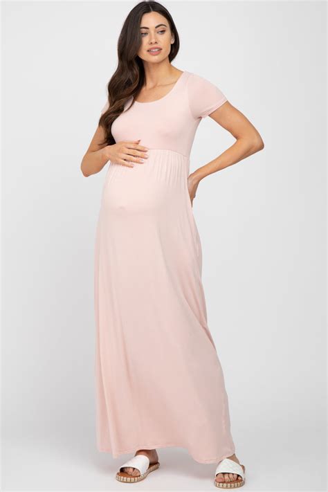Light Pink Basic Maternity Maxi Dress Pinkblush