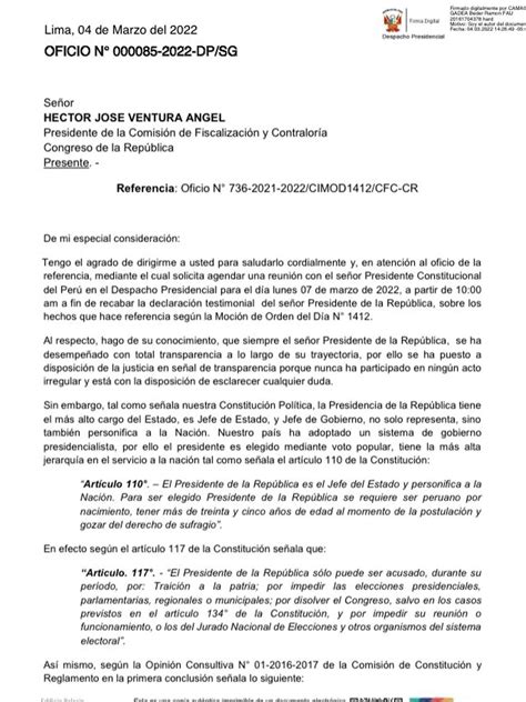 Héctor Ventura Hizo Un Llamado Al Presidente Pedro Castillo A Declarar