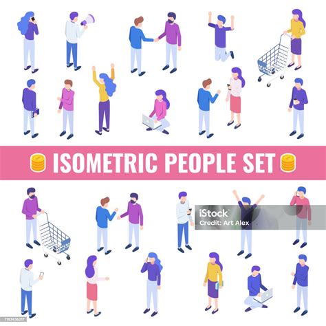큰 아이소메트릭 사람들이 설정합니다 흰색 배경에 격리된 문자입니다 벡터 그림입니다 등장인물에 대한 스톡 벡터 아트 및 기타
