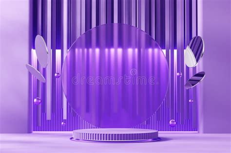 Violet Stage Platform With Neon Light For Product Display 3d Rendering Stock Illustration