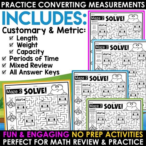 Spring Math Activities Measurement Conversions Worksheets 4th Grade Math Mazes