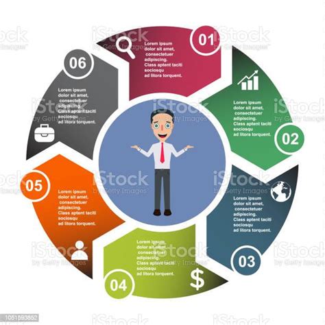 6 단계 벡터 요소 레이블 Infographic 다이어그램 6 색상에서입니다 6 단계 또는 실업가와 옵션의 사업 개념 6에 대한