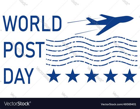 World Post Day Blue Wave Plane And Stars Mail Vector Image