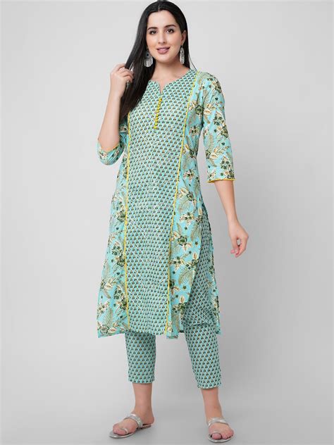 Buy KALINI Floral Printed Regular Gotta Patti Pure Cotton Kurta With Trousers Kurta Sets For
