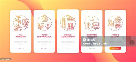 Top Workplace Safety Violations Onboarding Mobile App Page Screen With Concepts Stock