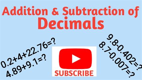 Addition And Subtraction Of Decimals Addition And Subtration Of Decimal Numbers Class 5 YouTube