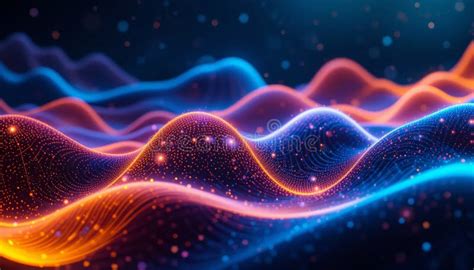 Abstract Digital Waveform Landscape Vibrant Blue And Orange Hues Stock Illustration