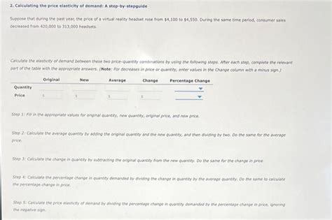 solved 2 calculating the price elasticity of demand a