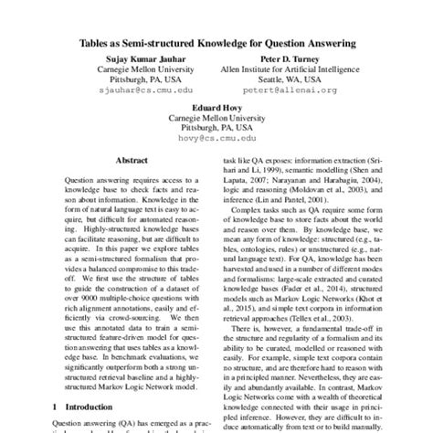 tables as semi structured knowledge for question answering acl anthology