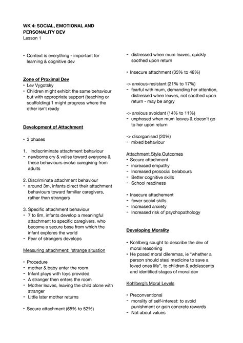 Psych Notes Wk 4 Wk 4 Social Emotional And Personality Dev Lesson