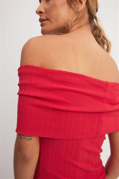 Off Shoulder Rib Top Red Na Kd