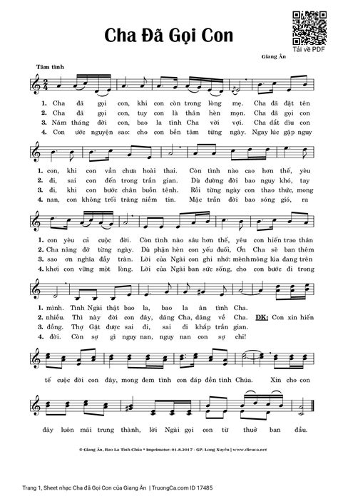 Sheet Cha G I Con Khi Con C N Trong L Ng M Cha T T N Con Pdf T I V Sheet