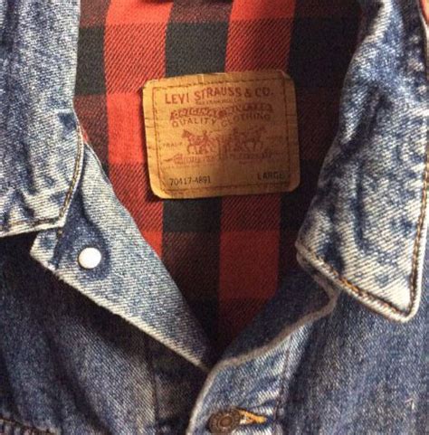 Levis Jacket Red Plaid Flannel Lining Classic Blue Washed Boardwalk Vintage