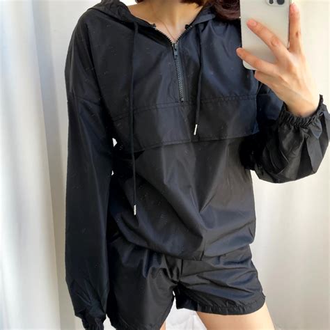 Set 바스락 후드 아노락 맨투맨 반 집업 여자 바람막이 트레이닝 세트 여성 운동복 허리밴딩 팬츠