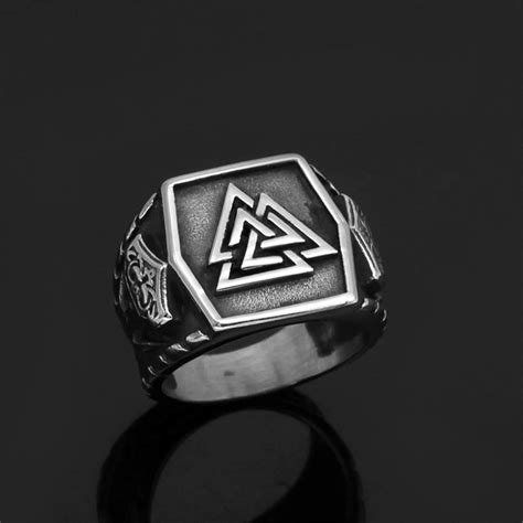 Black Valknut And Mjolnir Ring