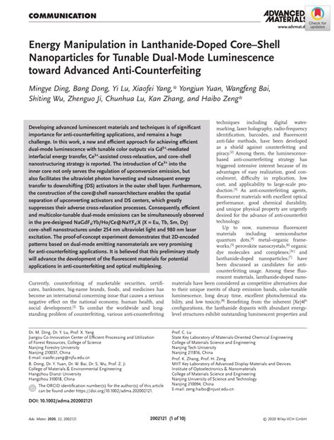 Pdf Energy Manipulation In Lanthanide‐doped Coreshell Nanoparticles