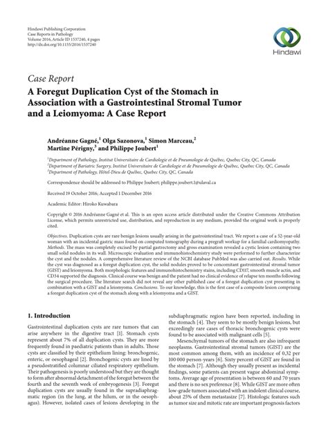 Pdf A Foregut Duplication Cyst Of The Stomach In Association With A