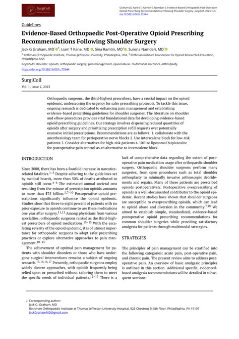 Pdf Evidence Based Orthopaedic Post Operative Opioid Prescribing