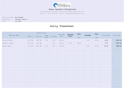 Free Monthly Timesheet Template Streamline Time Tracking