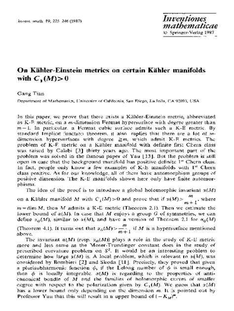 Fillable Online On Kähler Einstein Metrics On Certain Kähler Fax Email Print Pdffiller