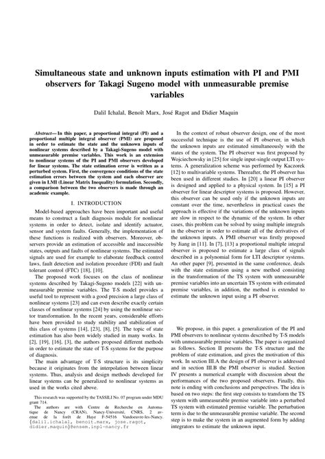 Pdf Simultaneous State And Unknown Inputs Estimation With Pi And Pmi
